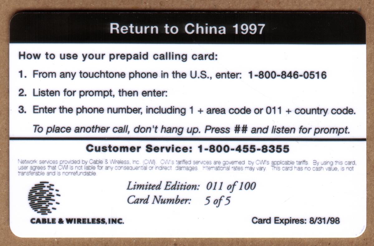 Phone Cards For Collectors - Set of five collectible phone cards ...